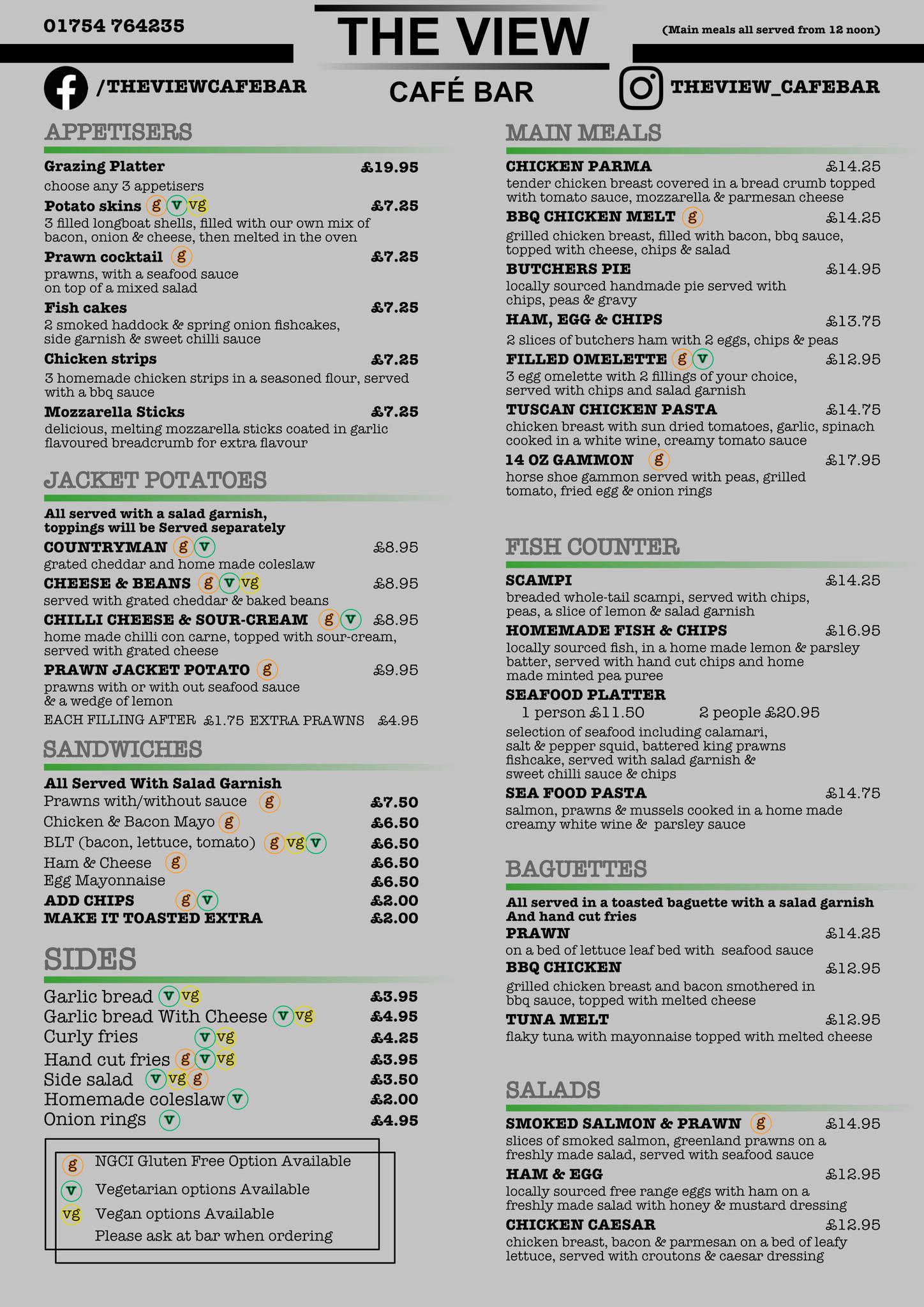 Main menu – The View Cafe Bar