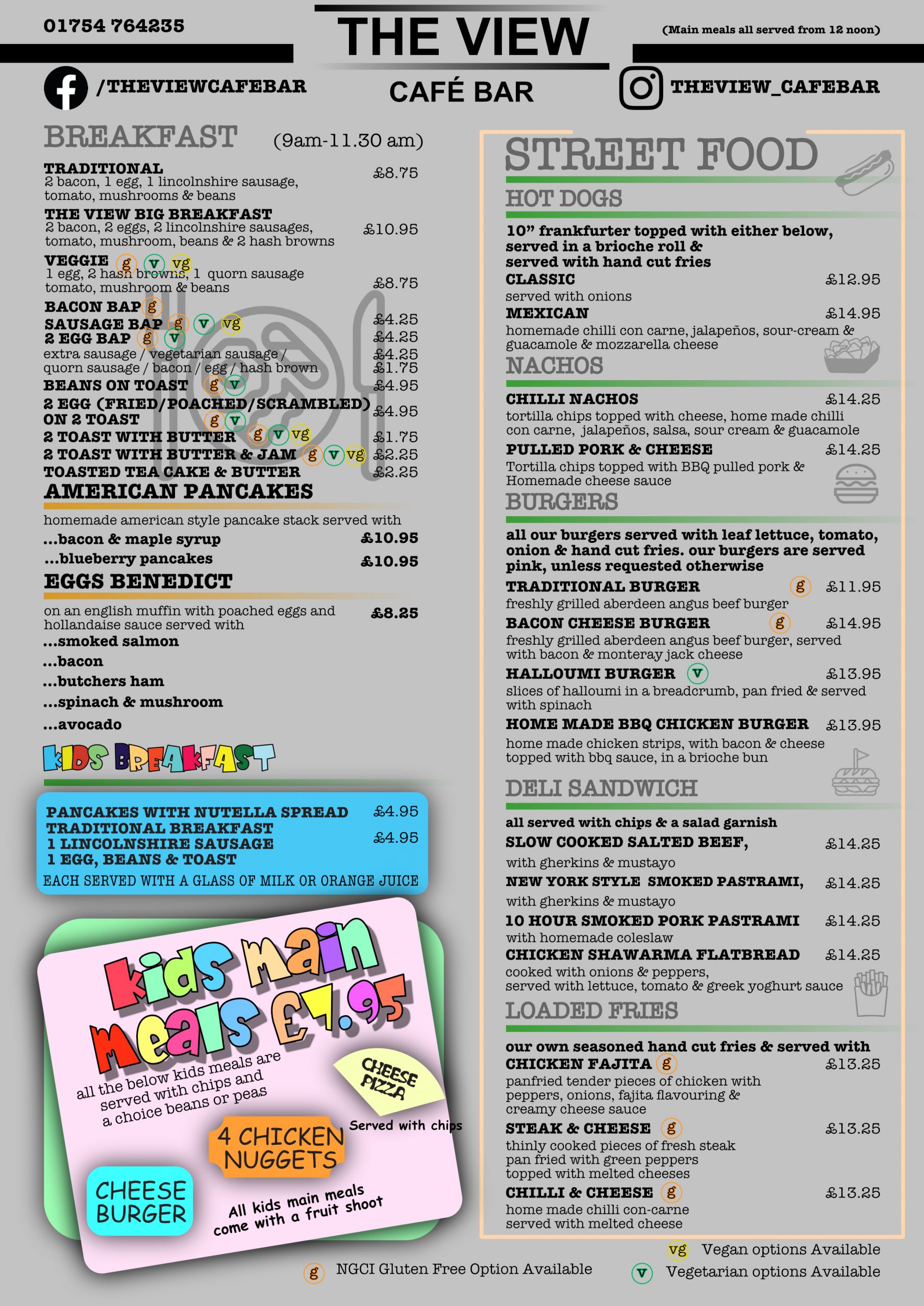 Main menu – The View Cafe Bar