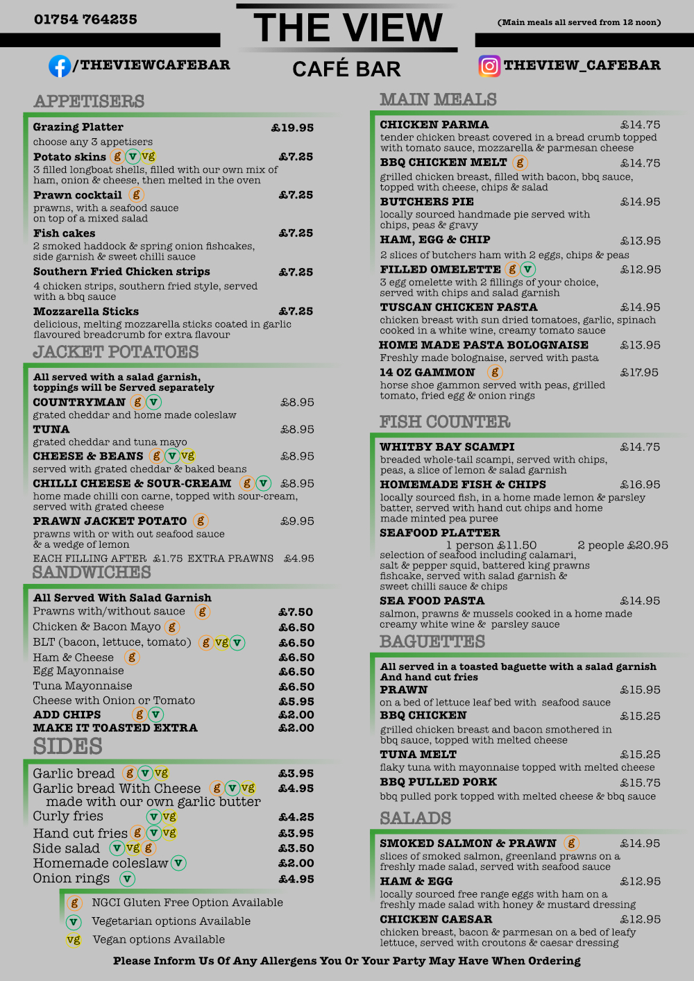 Main menu – The View Cafe Bar