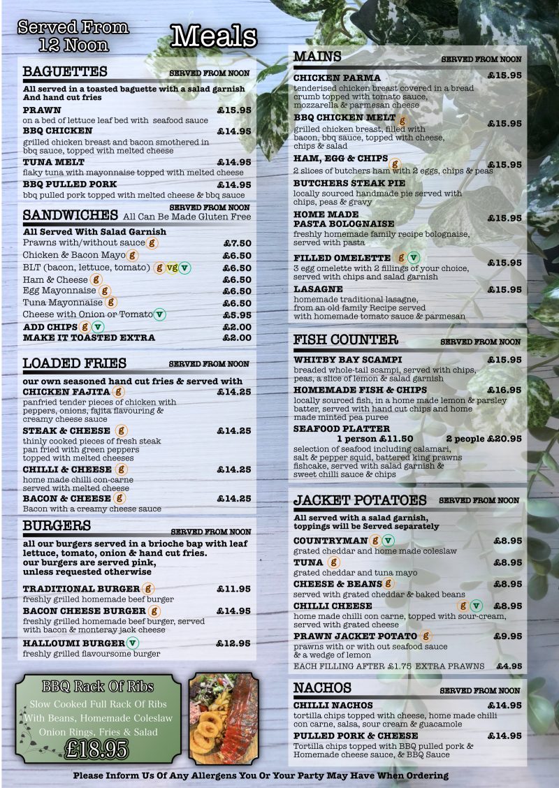 Main menu – The View Cafe Bar