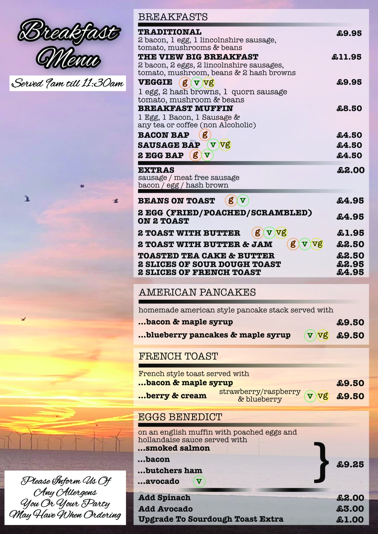 Main menu – The View Cafe Bar