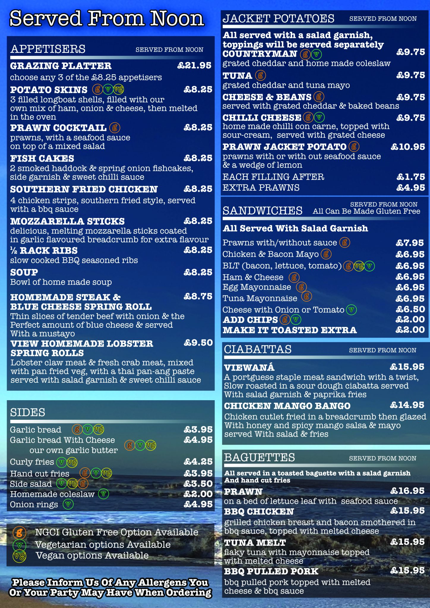 Main menu – The View Cafe Bar