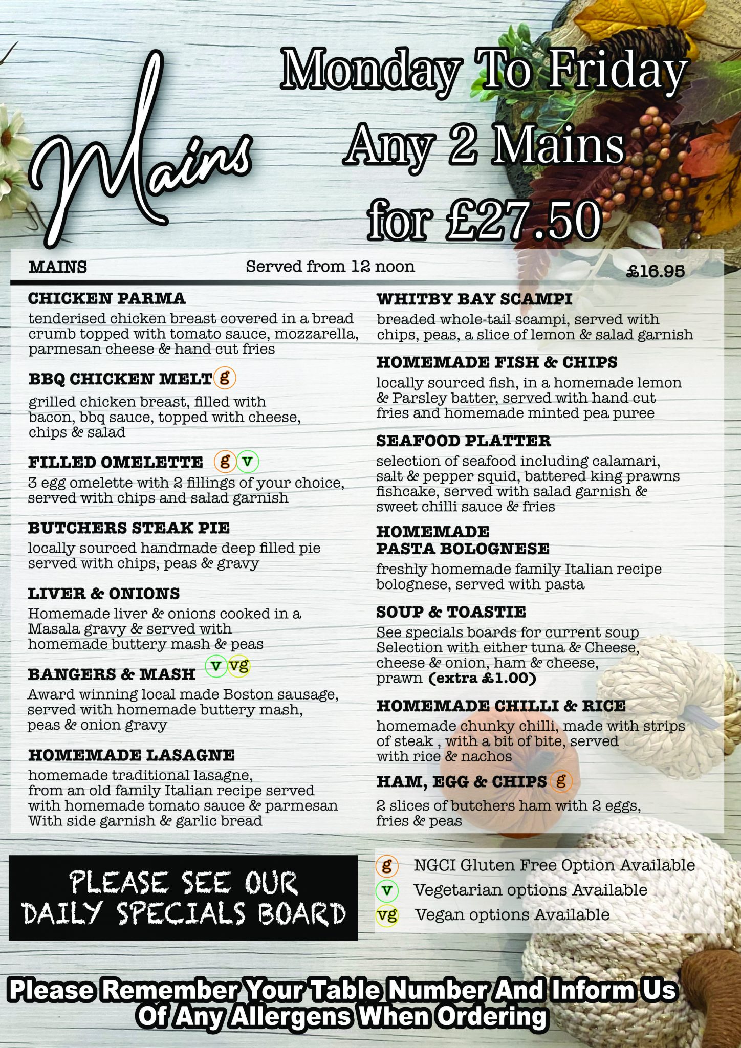 Main menu – The View Cafe Bar