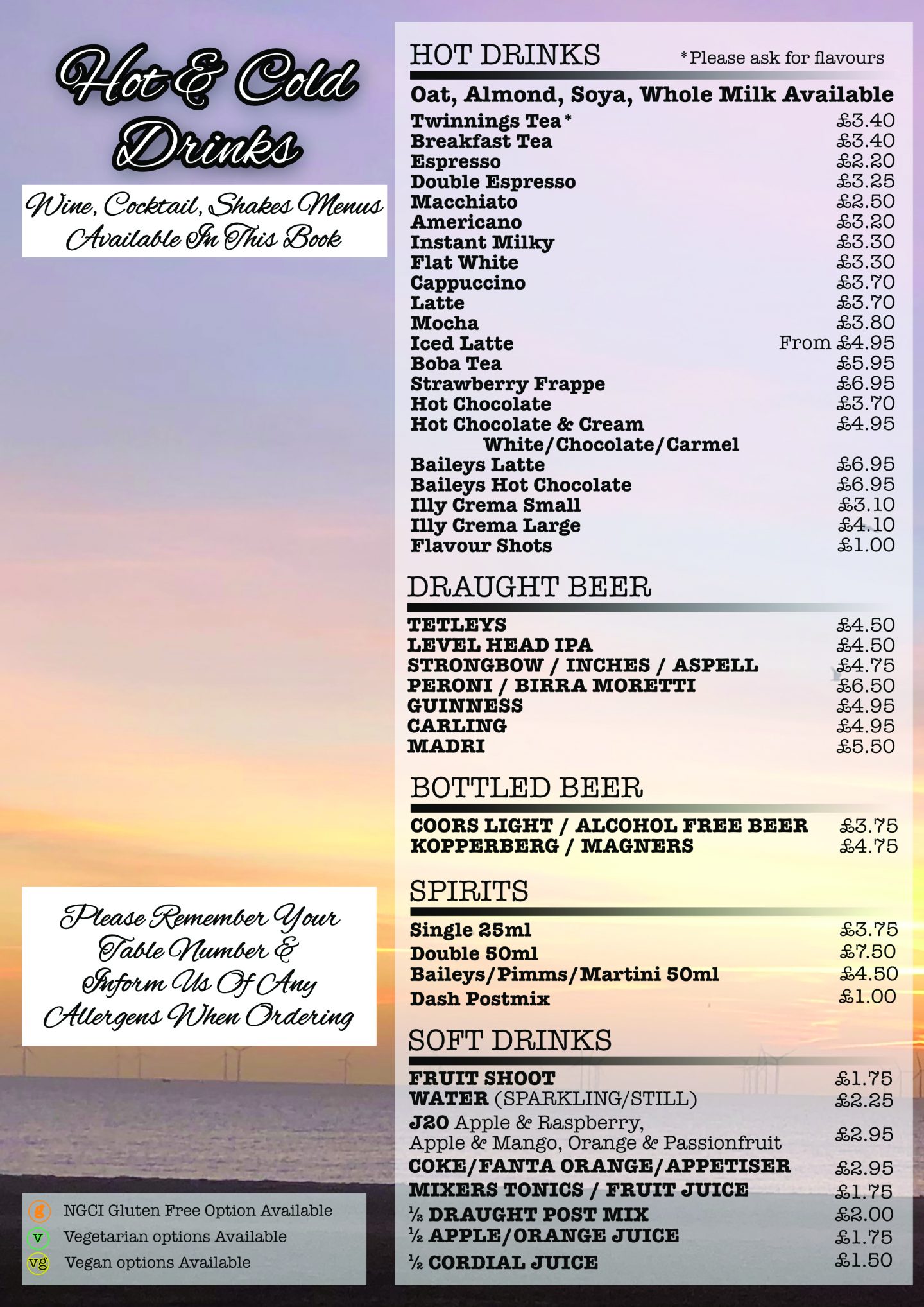 Drinks menu – The View Cafe Bar